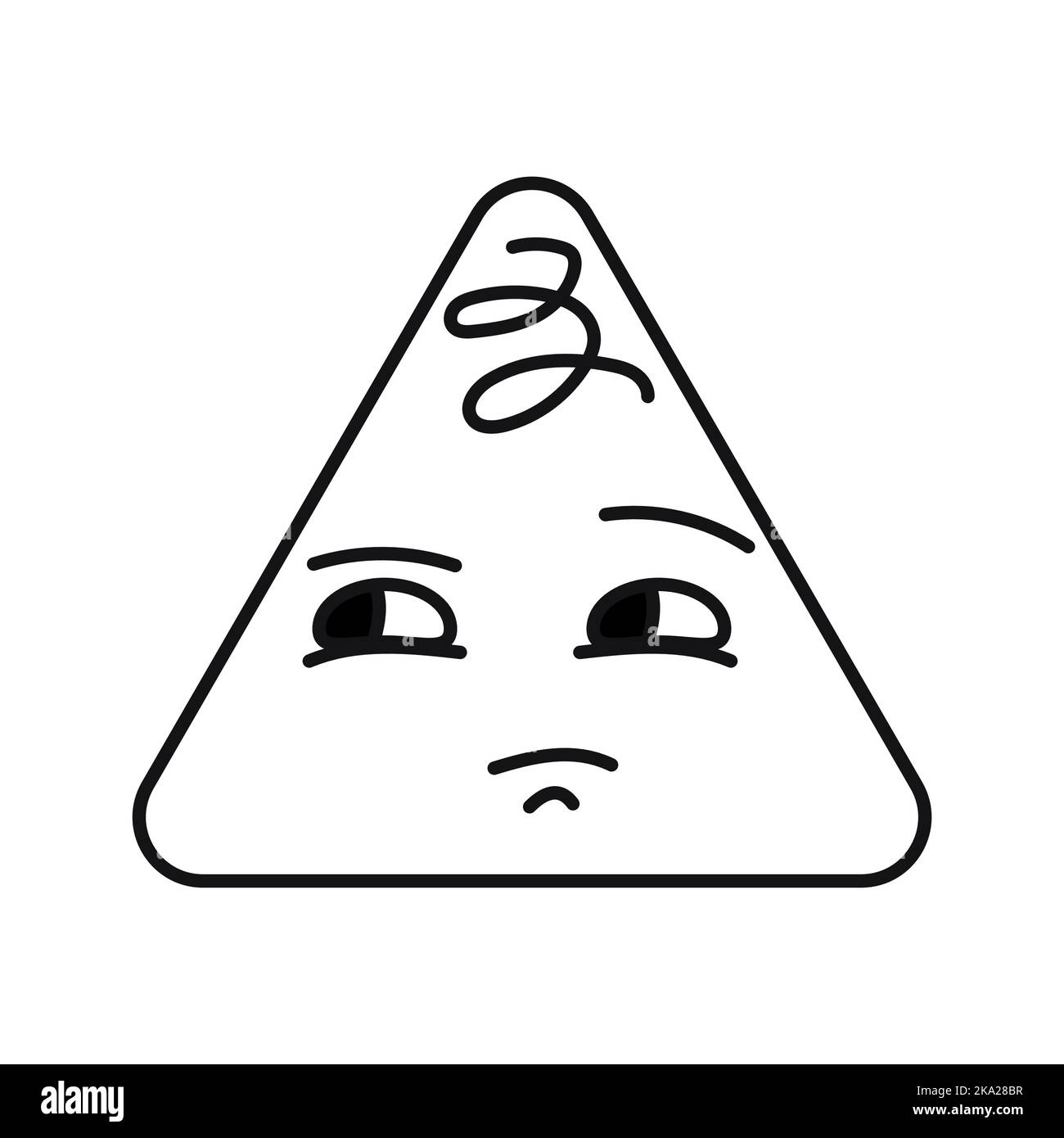 Suspicious blue triangular character color line icon. Mascot of ...