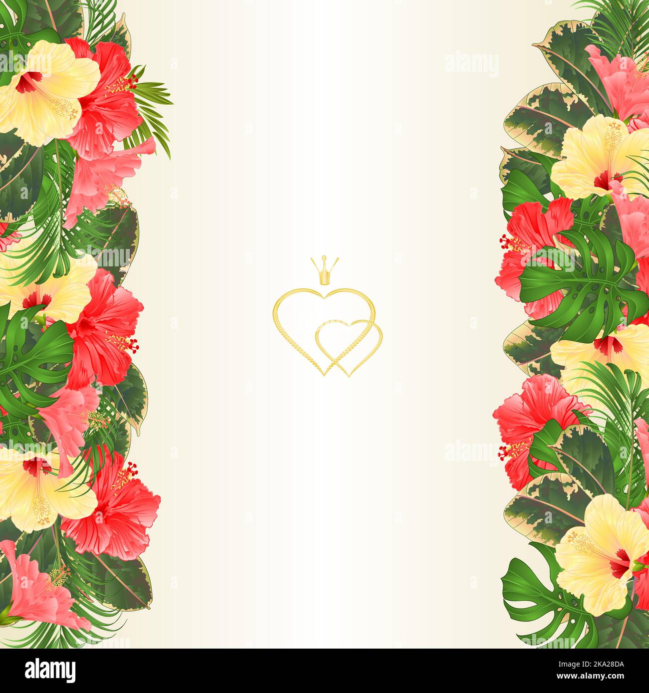 Floral border vertical with blooming various hibiscus and tropical ...