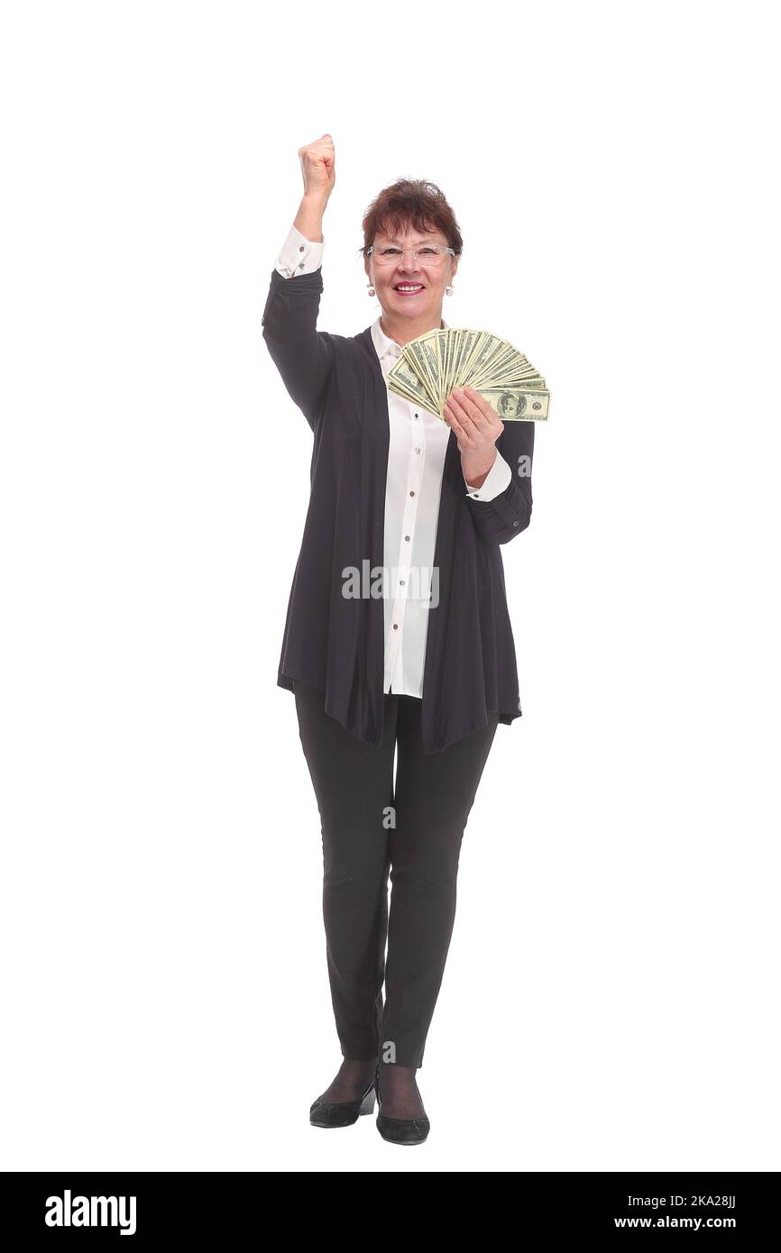 Photo beautiful lady hands hold fan bucks money look glad Stock Photo ...