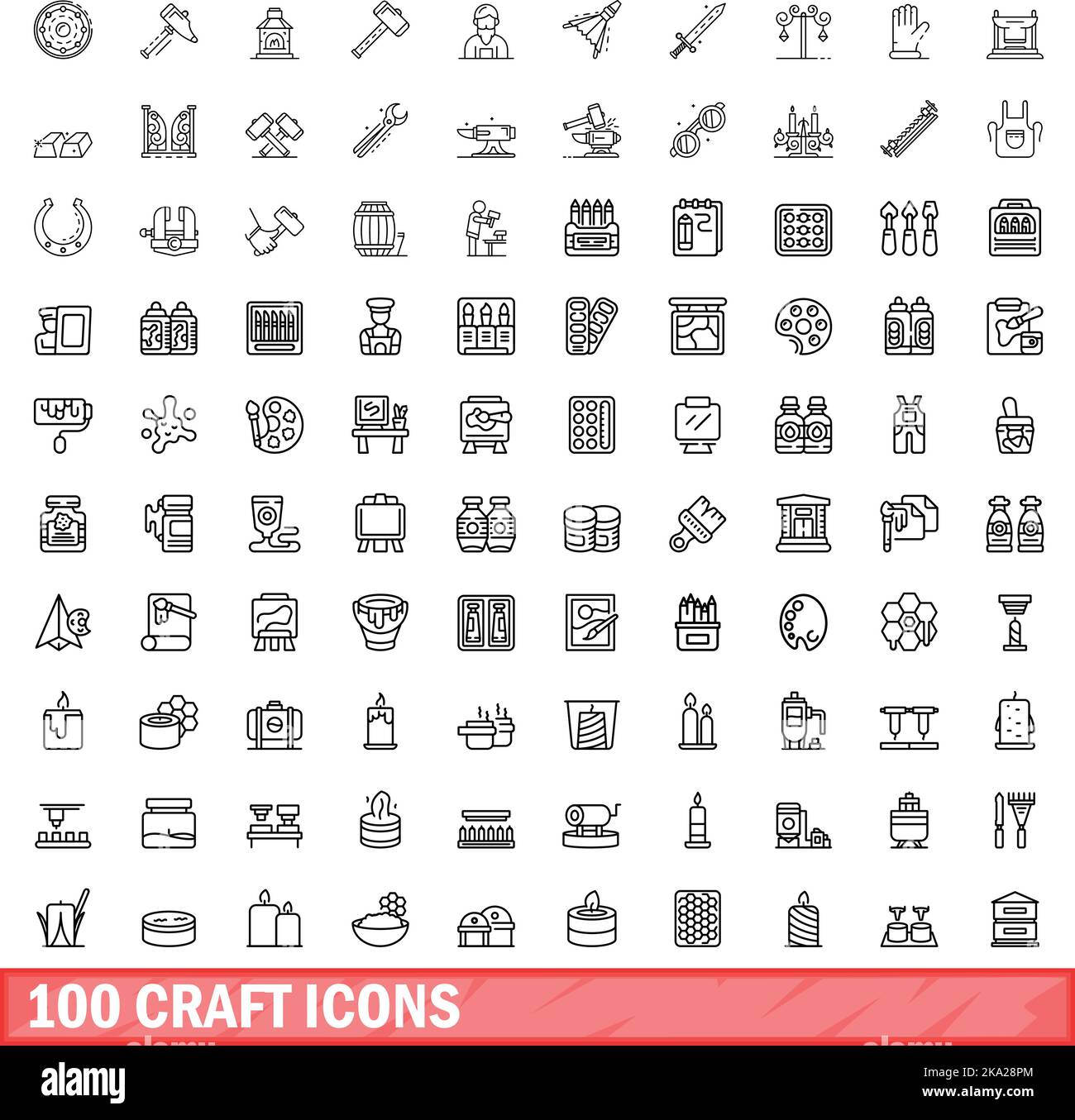 100 craft icons set. Outline illustration of 100 craft icons vector set ...