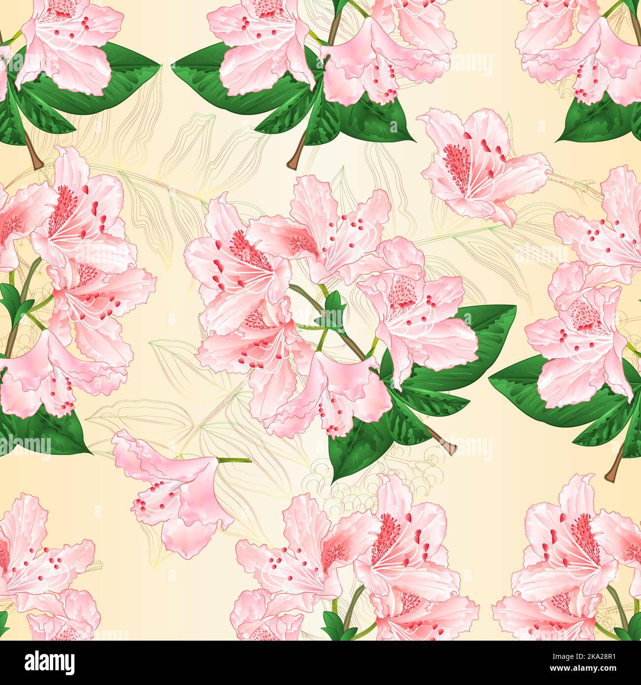 Seamless texture light pink rhododendron twig mountain shrub vintage ...