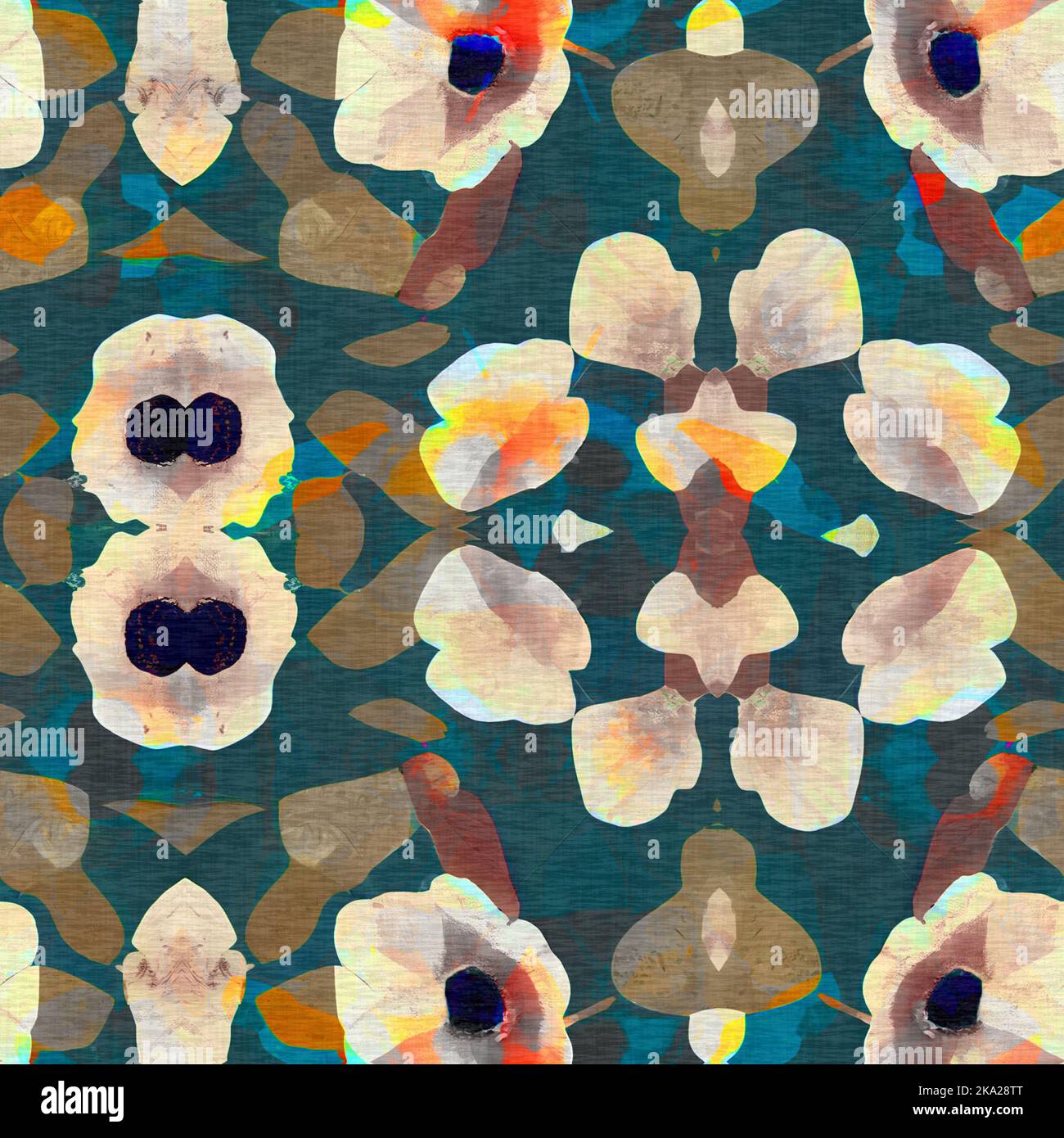 Retro kaleidoscope floral seamless pattern. Vintage geo gender neutral ...