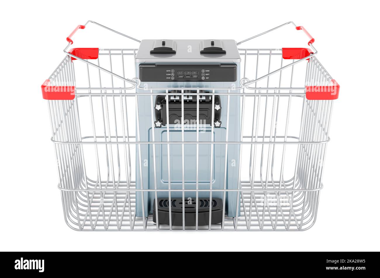 Shopping basket with commercial ice cream machine, 3D rendering isolated on white background ...