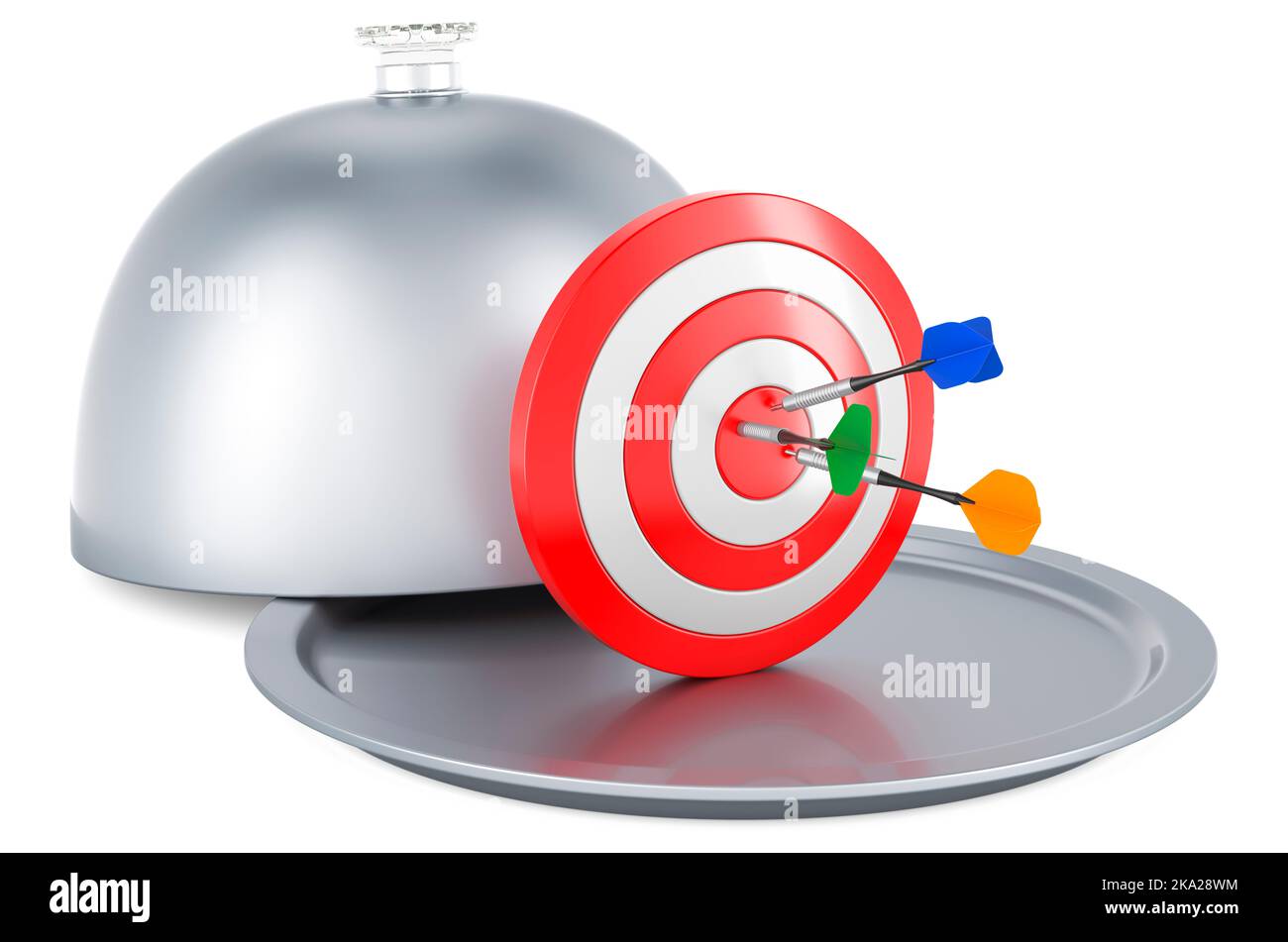 Restaurant cloche with target and arrows, 3D rendering isolated on ...