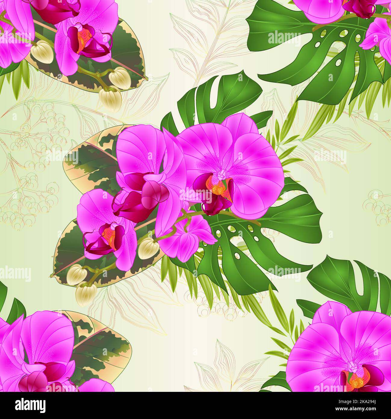 Seamless Texture Bouquet With Tropical Flowers Hawaiian Style Floral