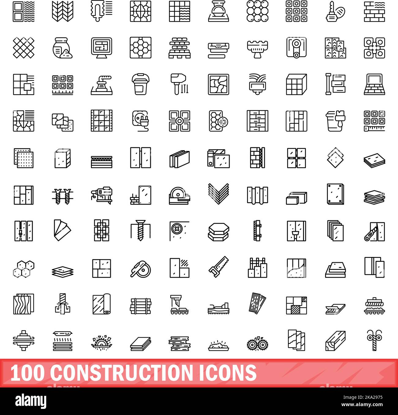 100 construction icons set. Outline illustration of 100 construction ... 100 construction icons set. Outline illustration of 100 construction ...