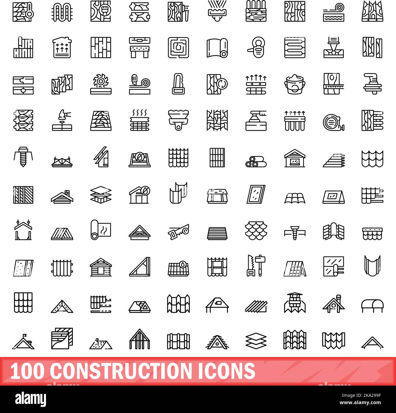 100 construction icons set. Outline illustration of 100 construction ...