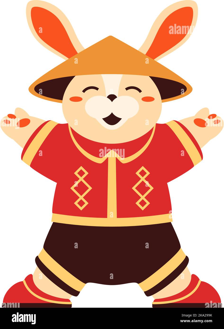 Chinese New Year happy rabbit cone hat Asian traditional costume vector ...