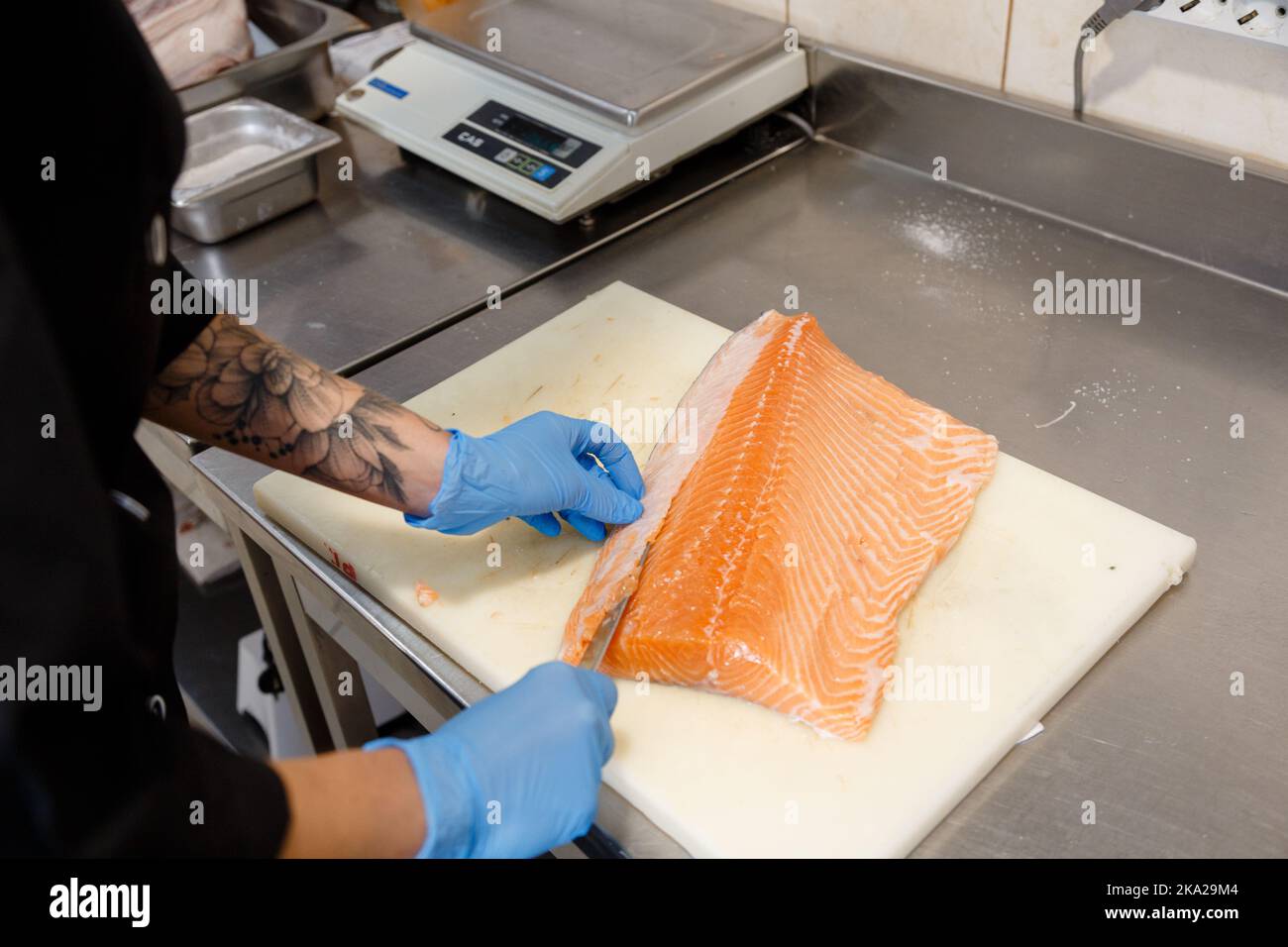 Man buy rice on a fruit and vegetables street market, counter with ...