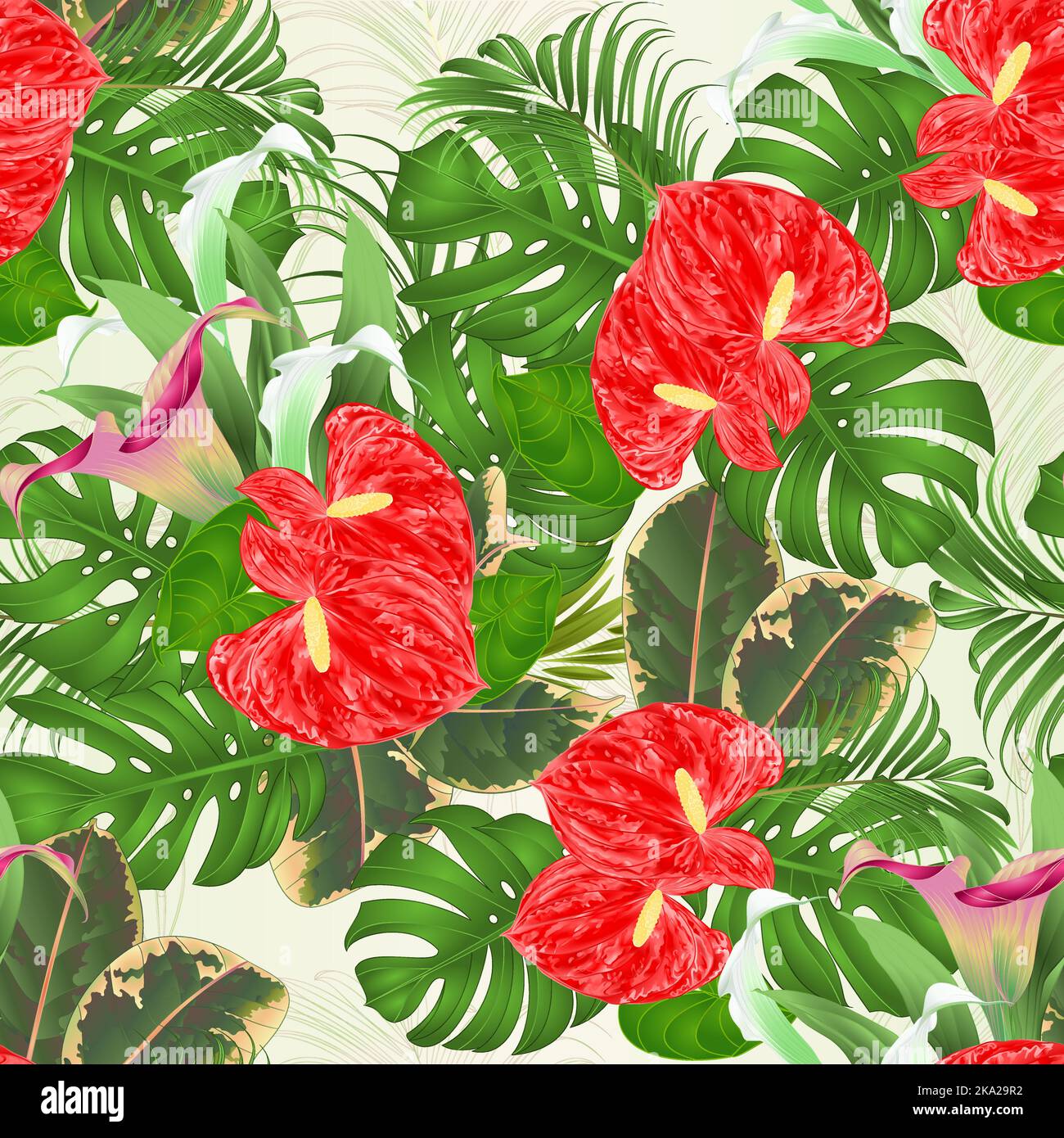 Seamless texture Floral arrangement bouquet with tropical flowers with ...
