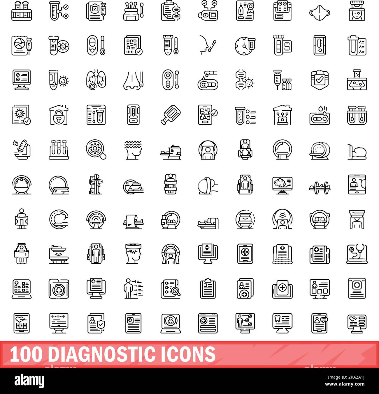 100 diagnostic icons set. Outline illustration of 100 diagnostic icons ...