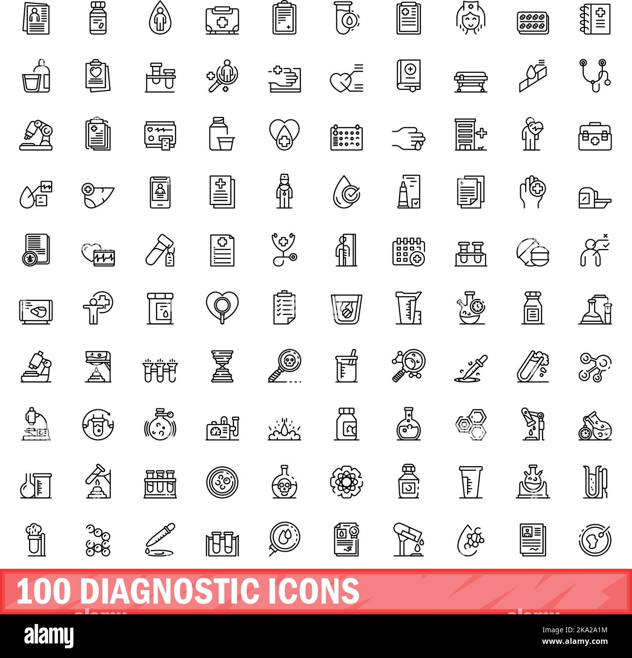 100 diagnostic icons set. Outline illustration of 100 diagnostic icons ...