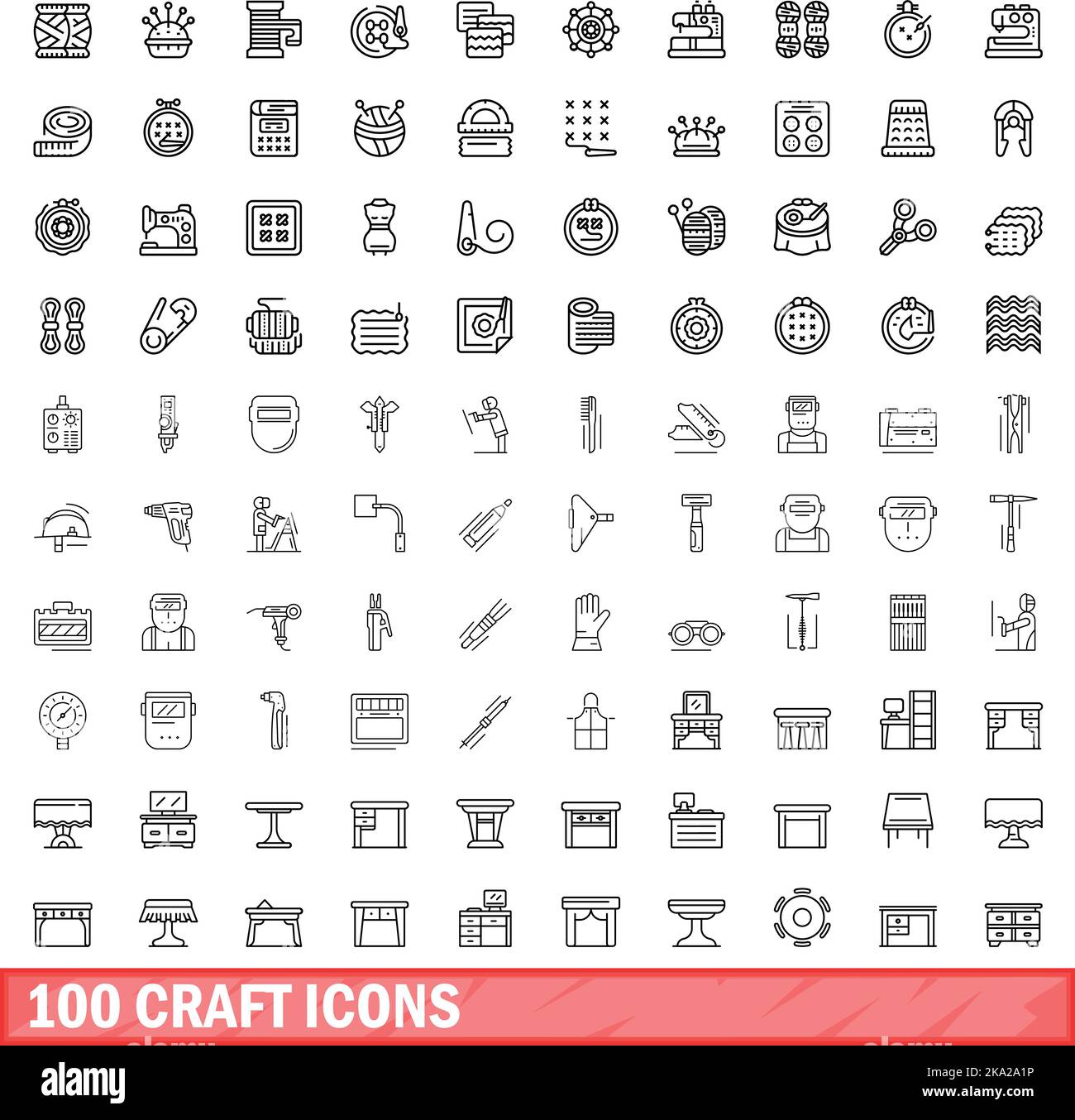 100 craft icons set. Outline illustration of 100 craft icons vector set ...
