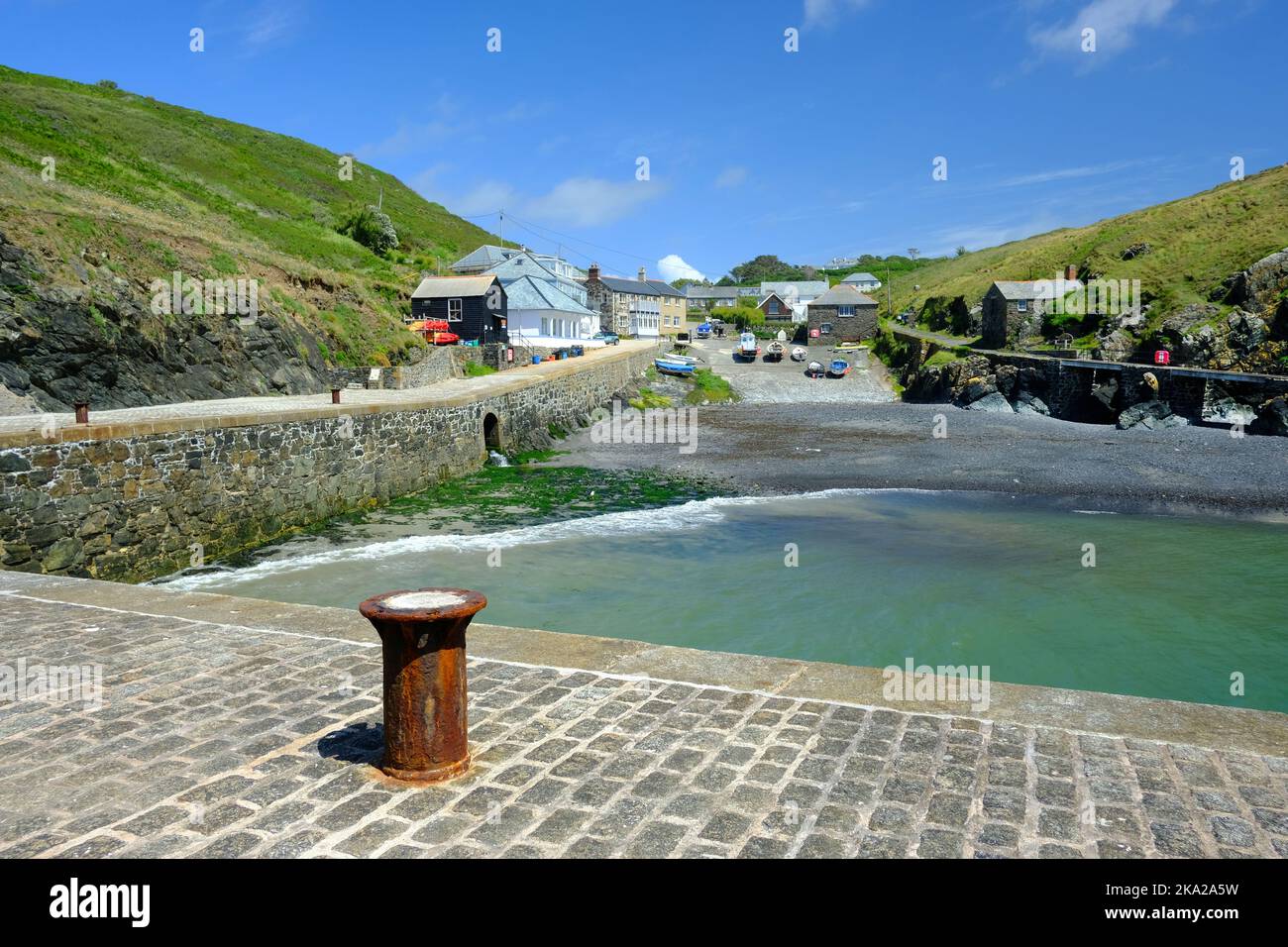 The harbour at Mullion Cove on the Lizard Peninsula, Cornwall, UK ...