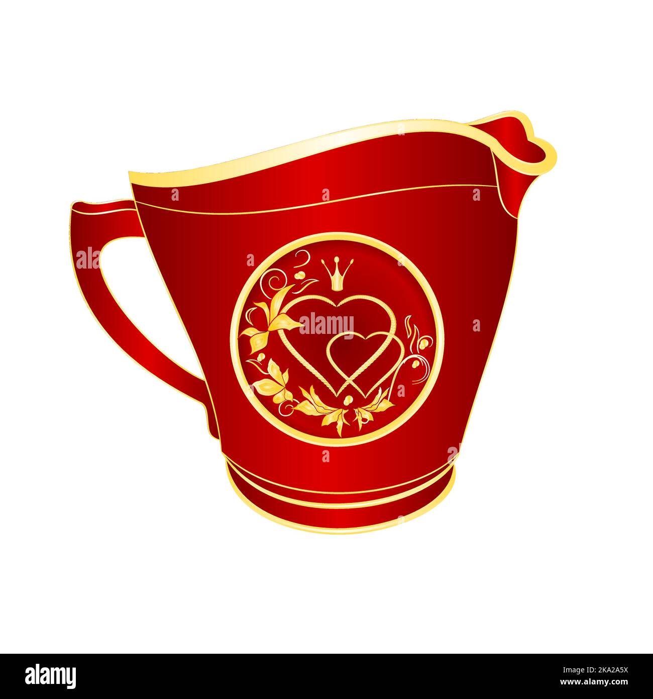 Milk jug of red porcelain gold ornament heart with crown and leaves ...