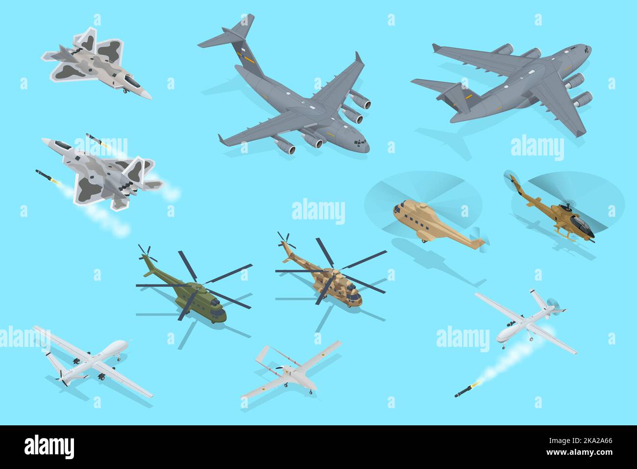 Isometric Military Aviation Air Force Set collection. Modern military ...