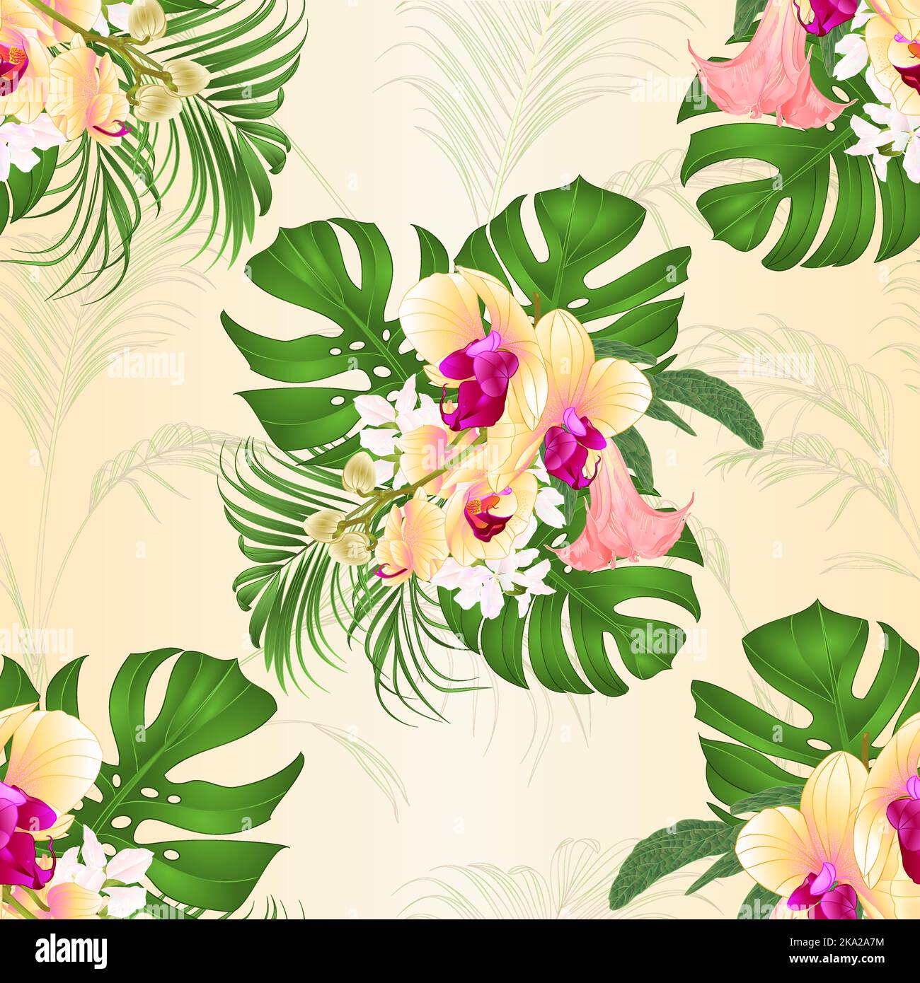 arrangement, with beautiful yellow orchid, palm,philodendron and ...