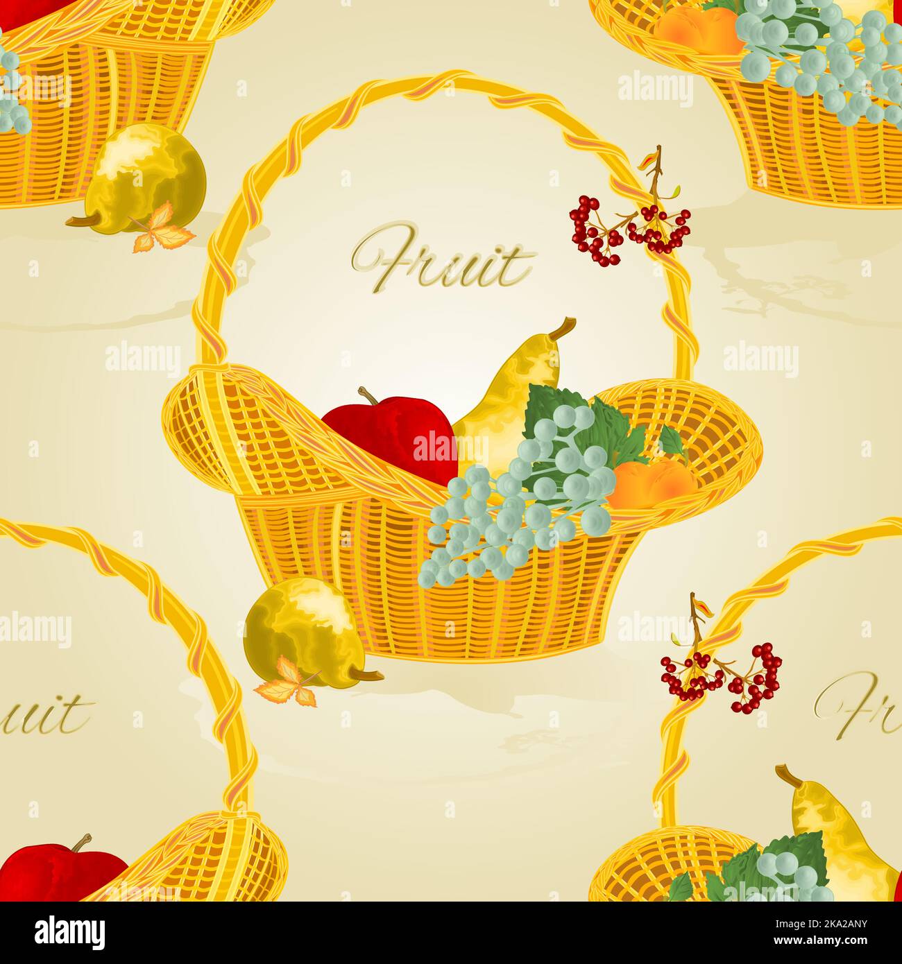 Seamless texture fruit in a wicker basket healthy food Vector ...