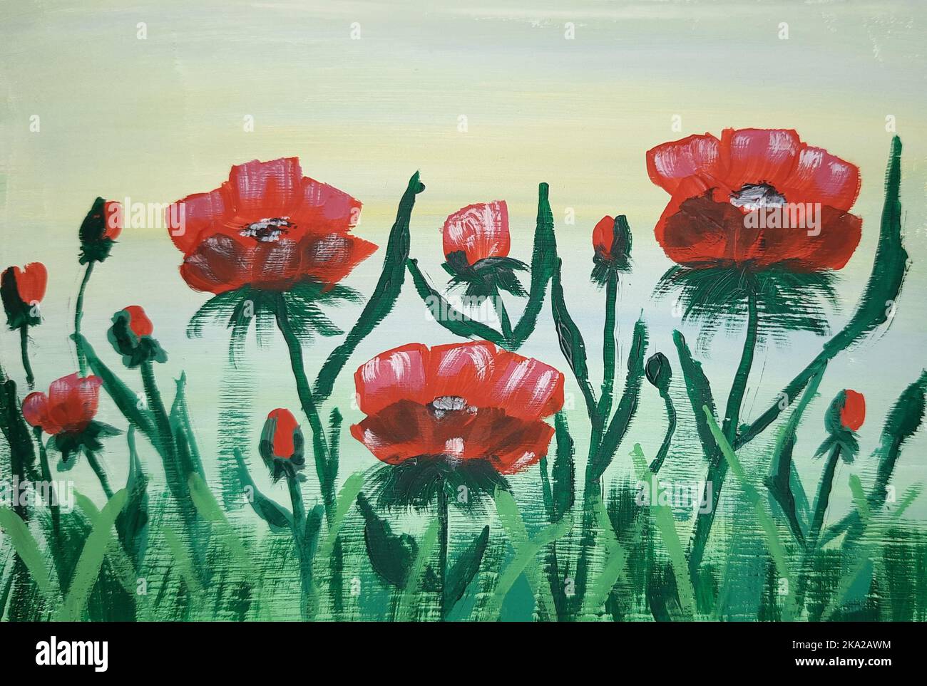 A drawing of maki flowers with green plants Stock Photo - Alamy