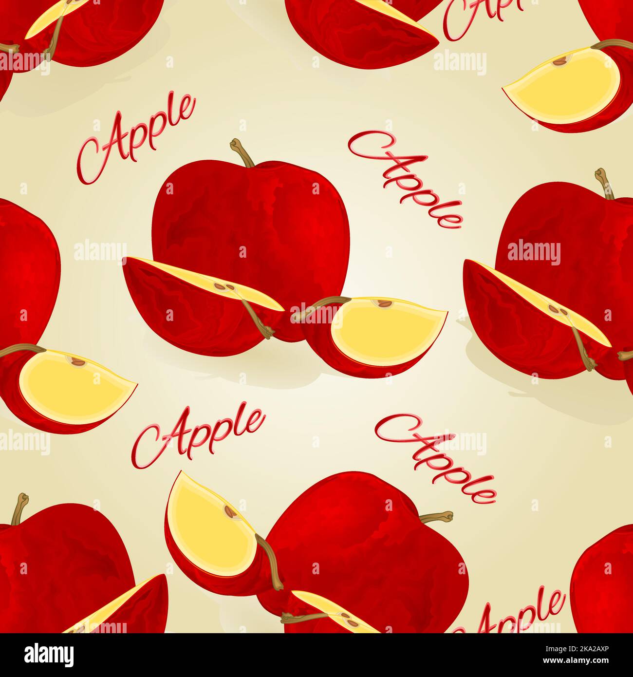 Seamless texture red apple fruit healthy lifestyle vintage vector ...