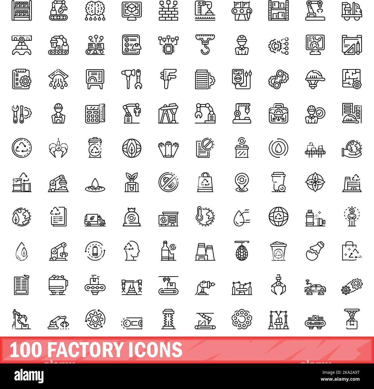 100 factory icons set. Outline illustration of 100 factory icons vector ...