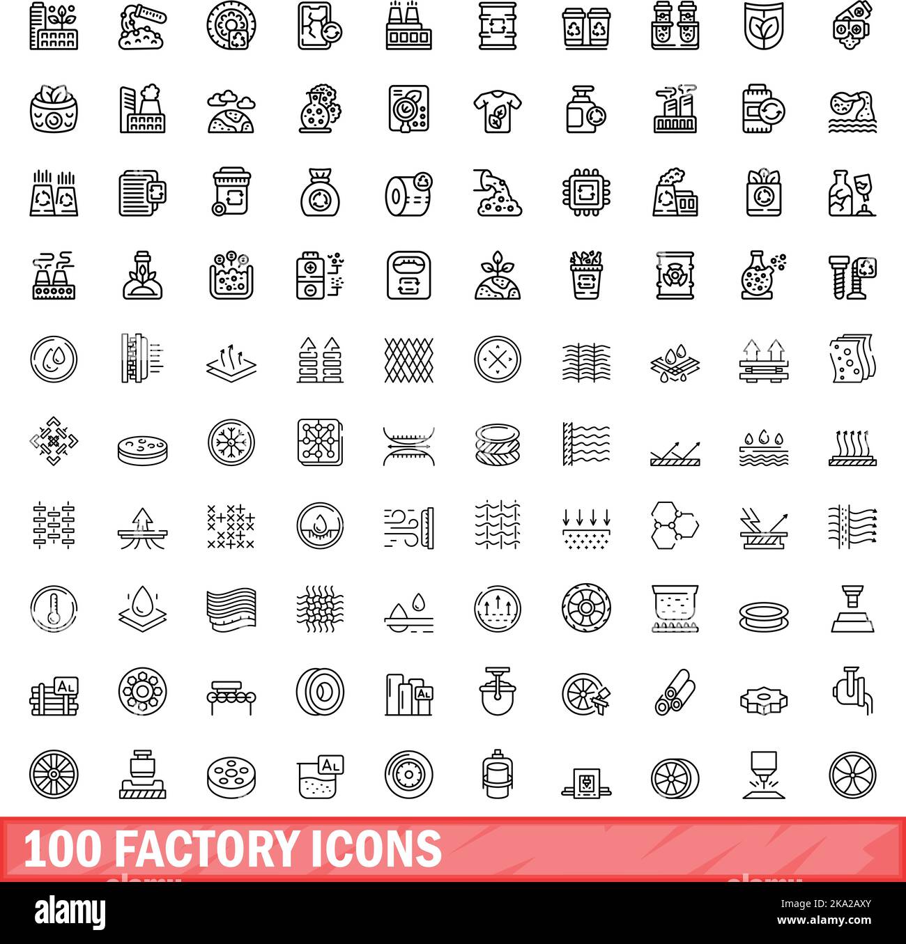 100 factory icons set. Outline illustration of 100 factory icons vector ...