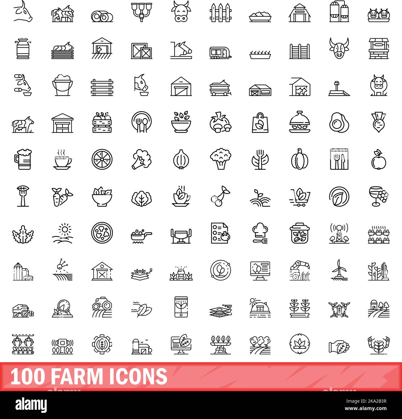 100 farm icons set. Outline illustration of 100 farm icons vector set ...