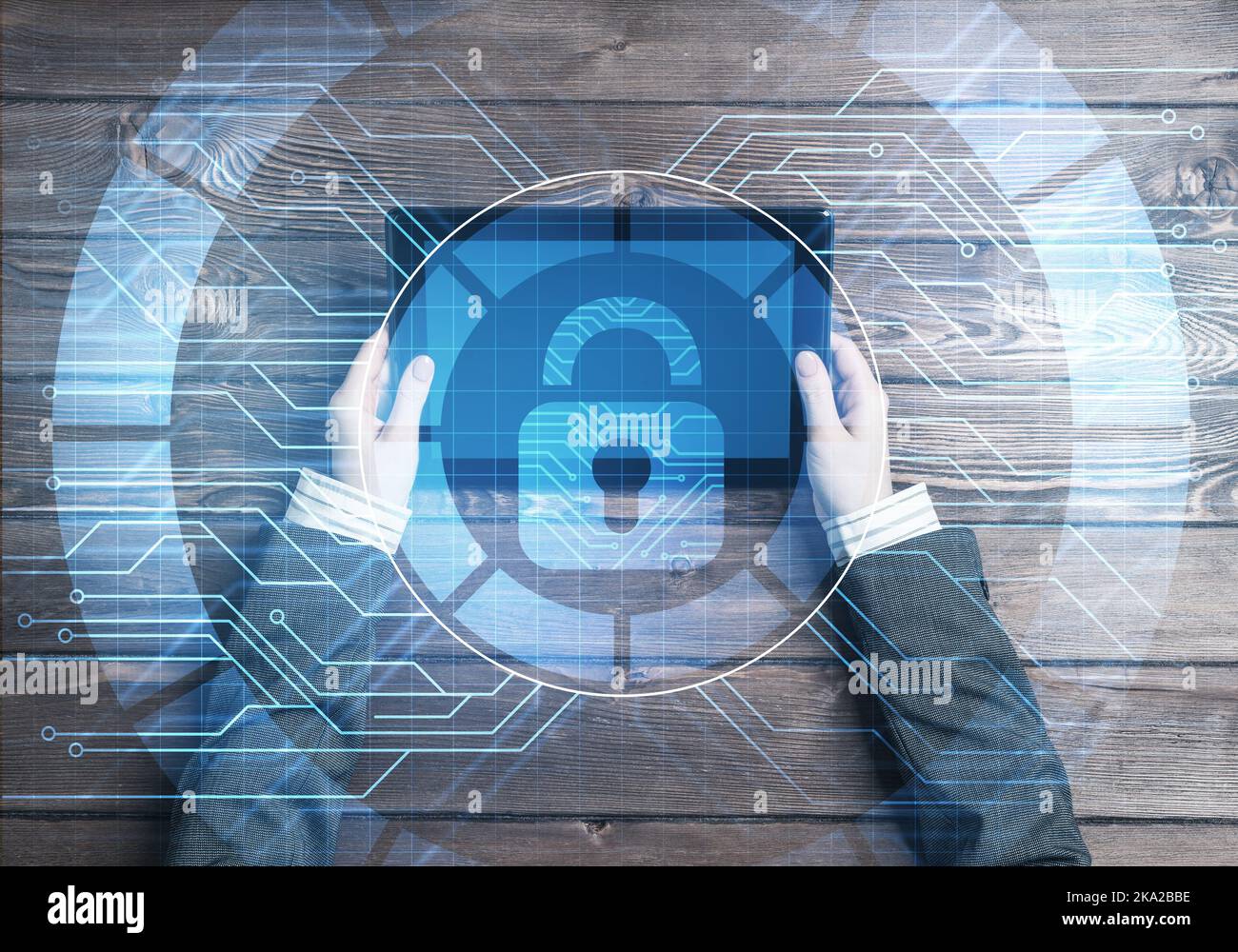 Concept of computer access with media lock icon on tablet screen Stock ...