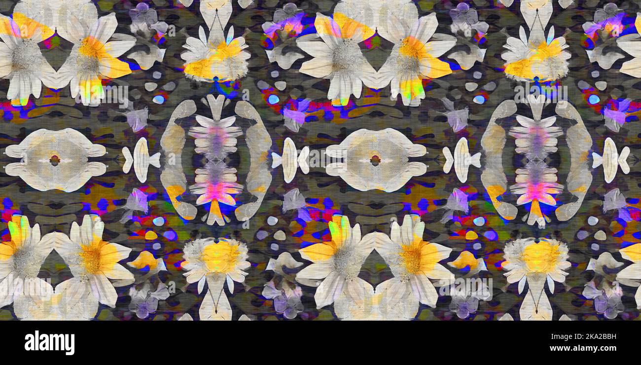 Retro kaleidoscope floral seamless border. Vintage geo gender neutral ...