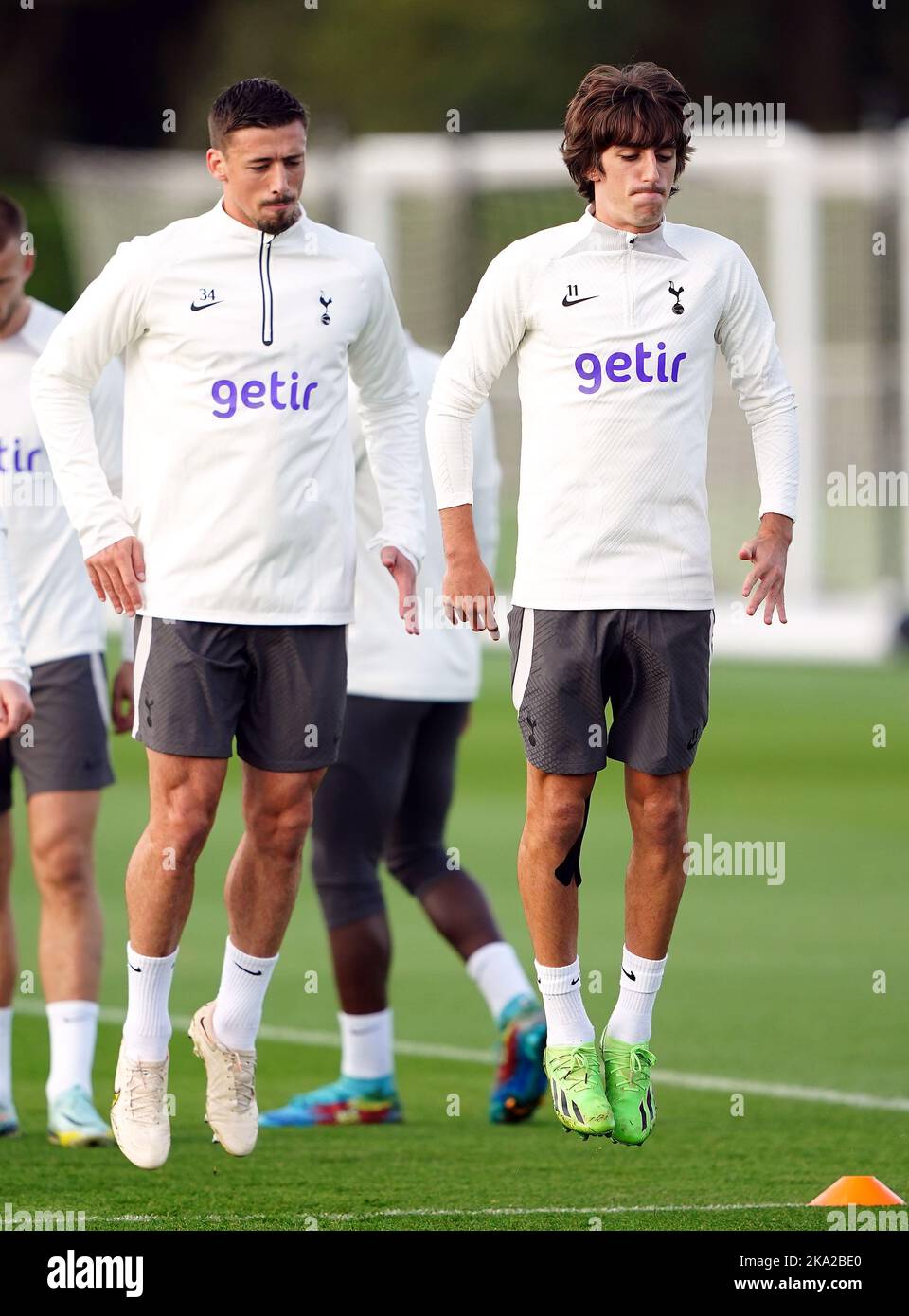 Tottenham Hotspur's Bryan Gil (right) during a training session at ...