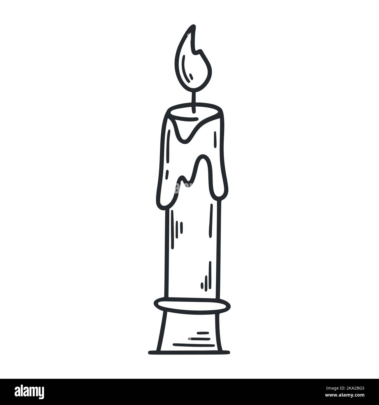 Candle doodle black outline illustration on white background isolated ...