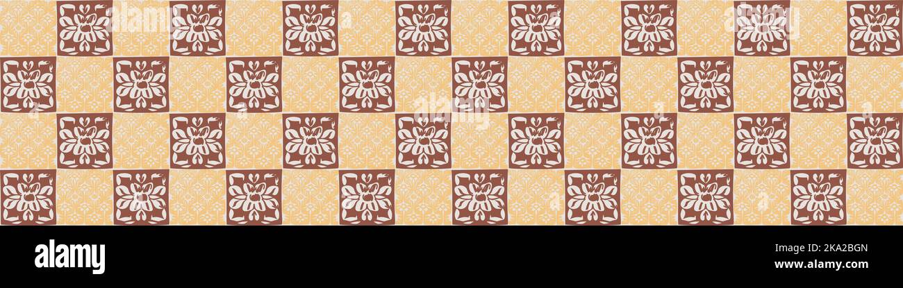 Hand drawn retro block print seamless border. Vector vintage design for ...