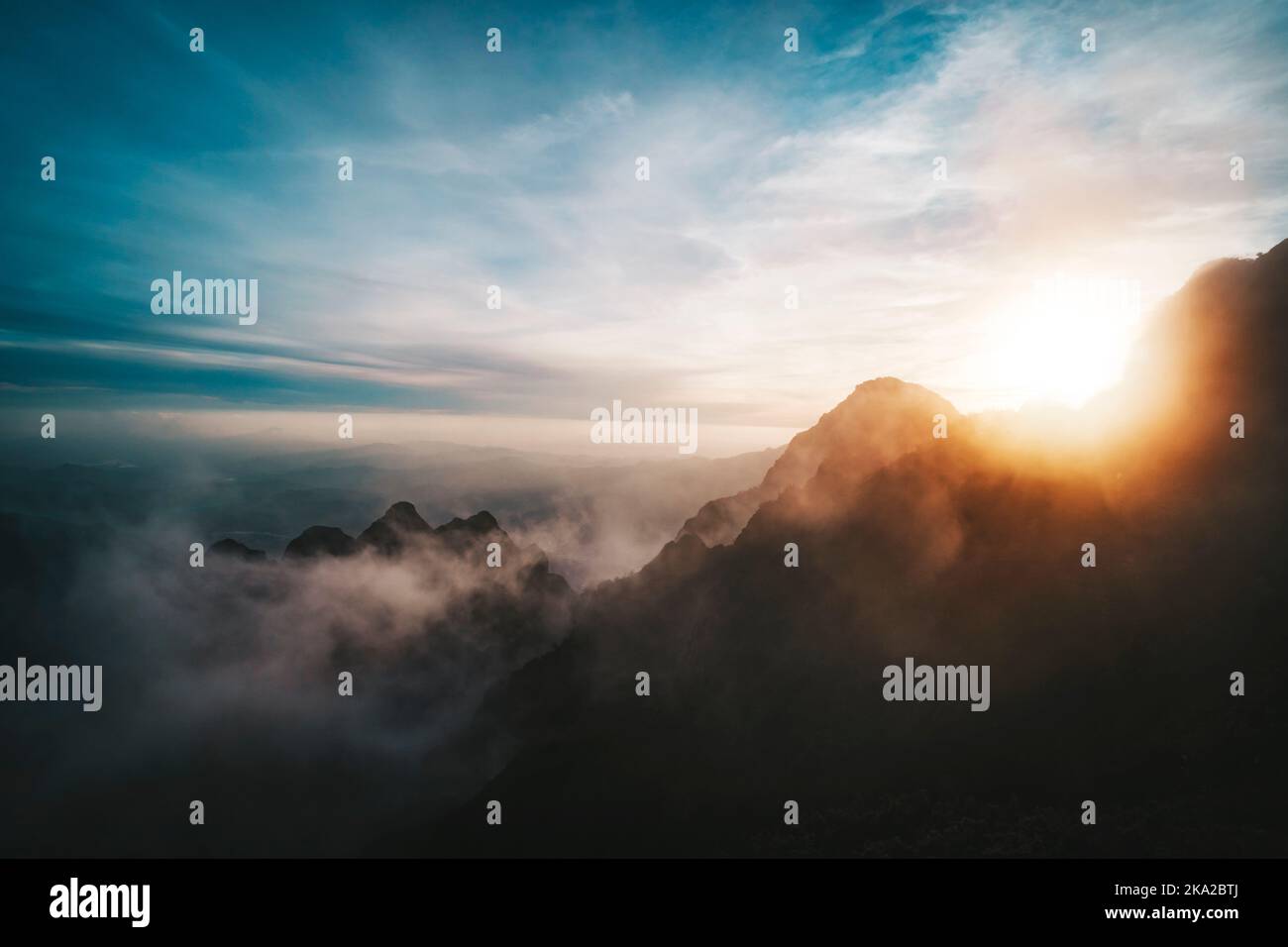 Amazing sunrise view from Mountains. sun sets behind the mountain. View ...