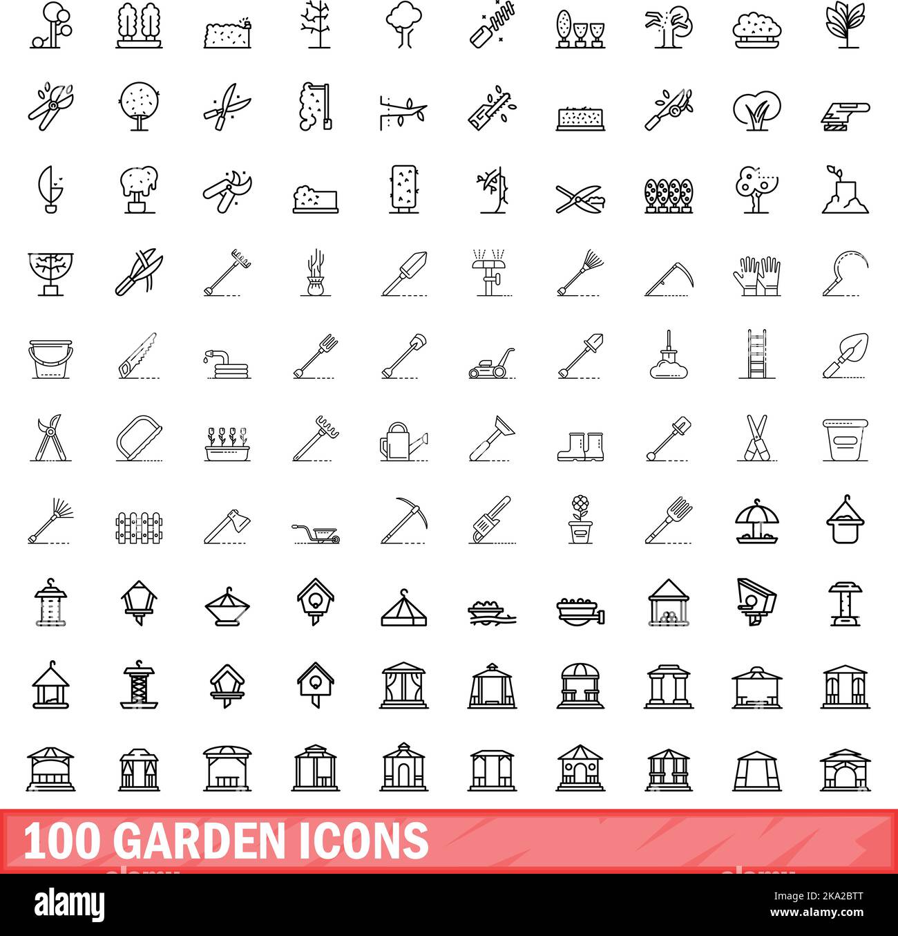100 garden icons set. Outline illustration of 100 garden icons vector ...