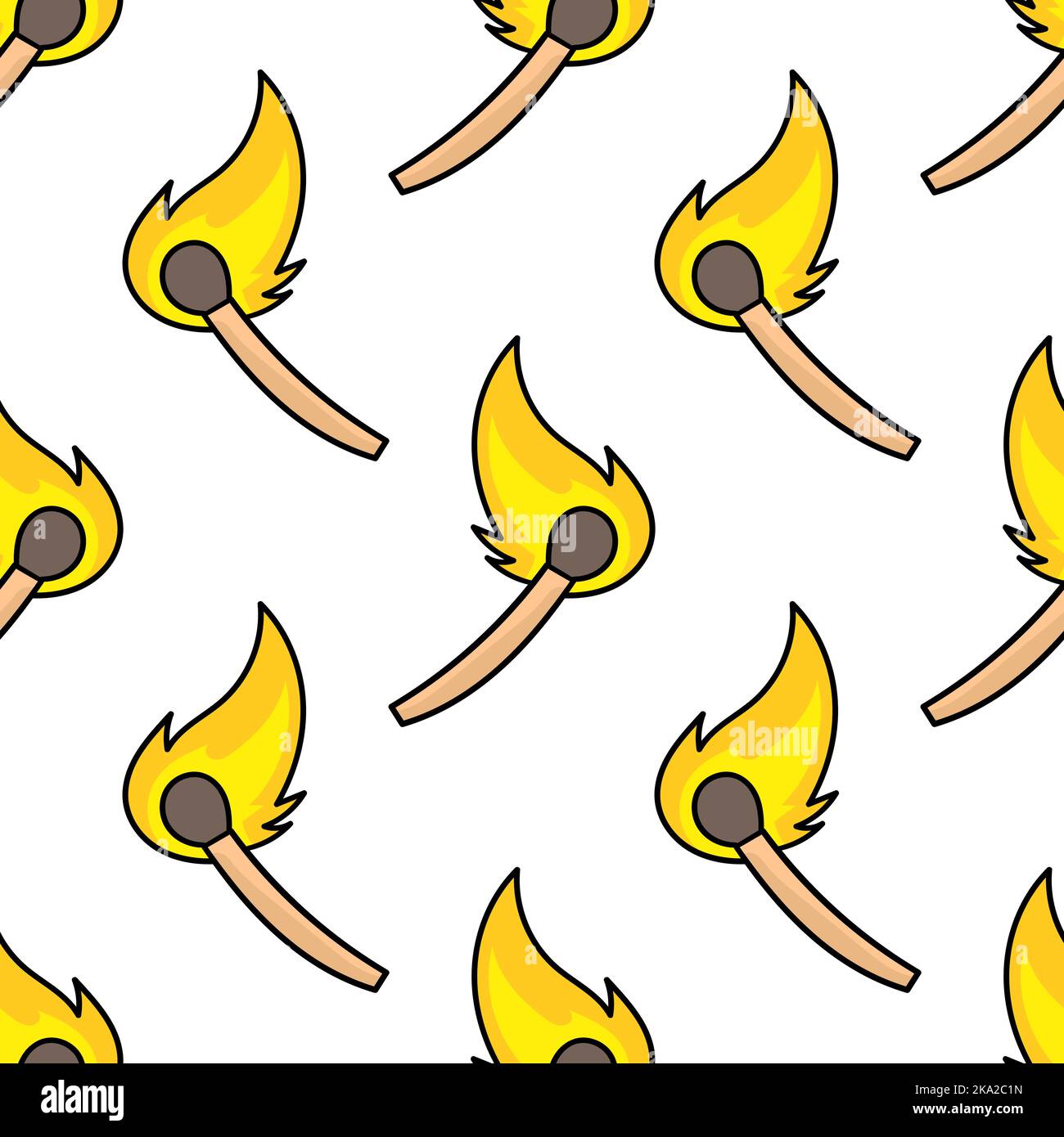 A seamless pattern of a bunch of burning matches isolated on a white ...