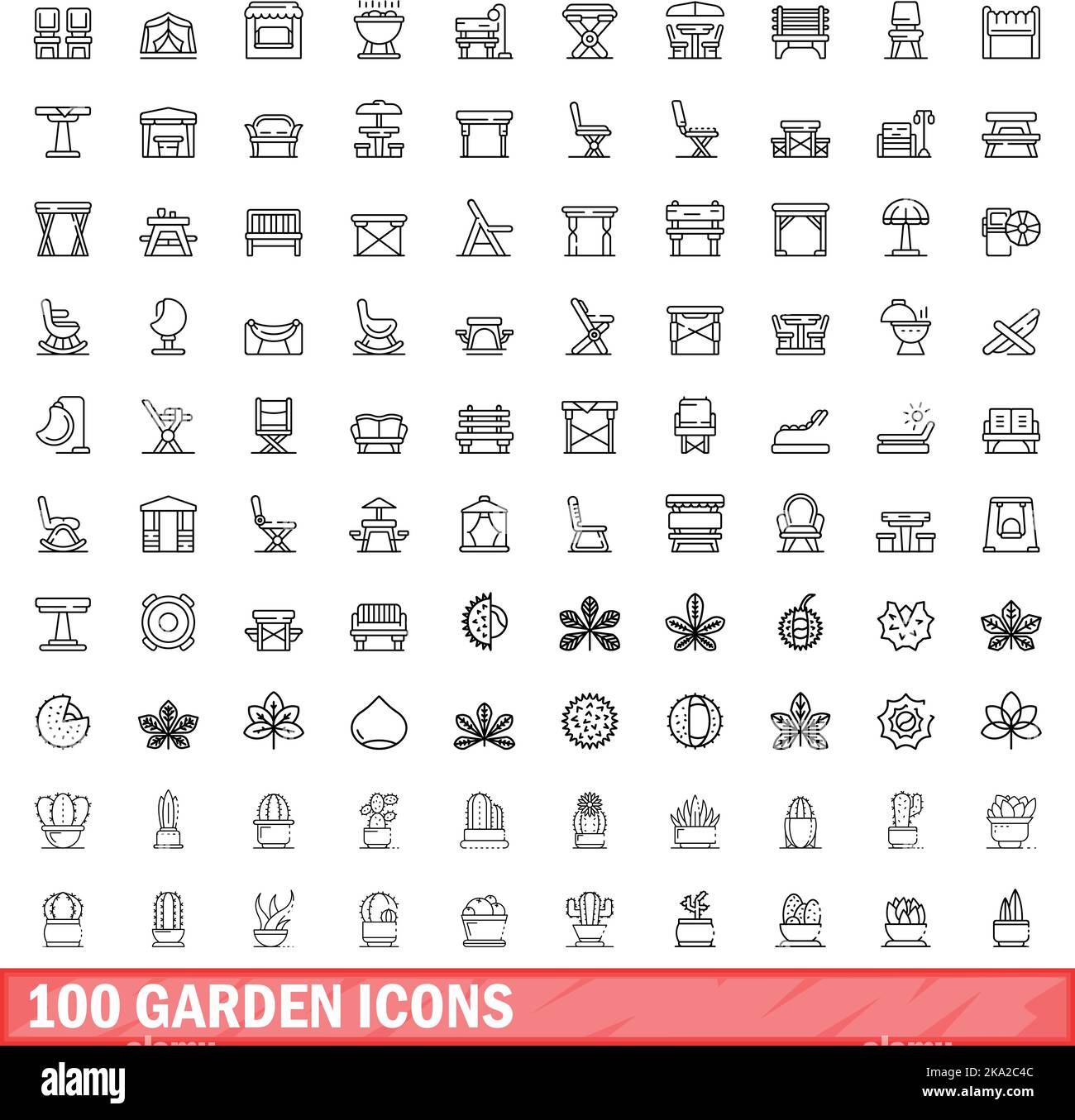 100 garden icons set. Outline illustration of 100 garden icons vector ...