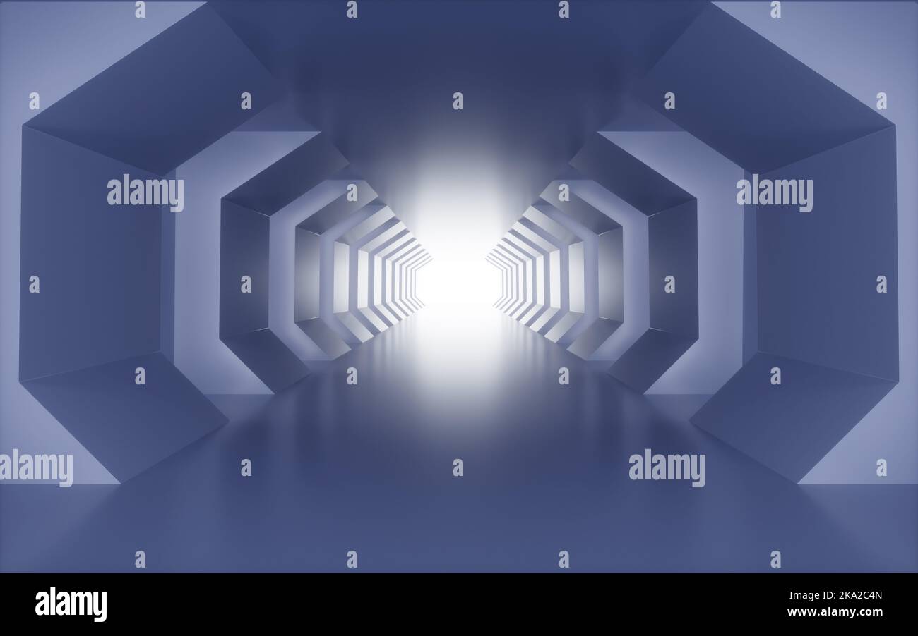 White geometric tunnel, 3d rendering. Digital drawing Stock Photo - Alamy