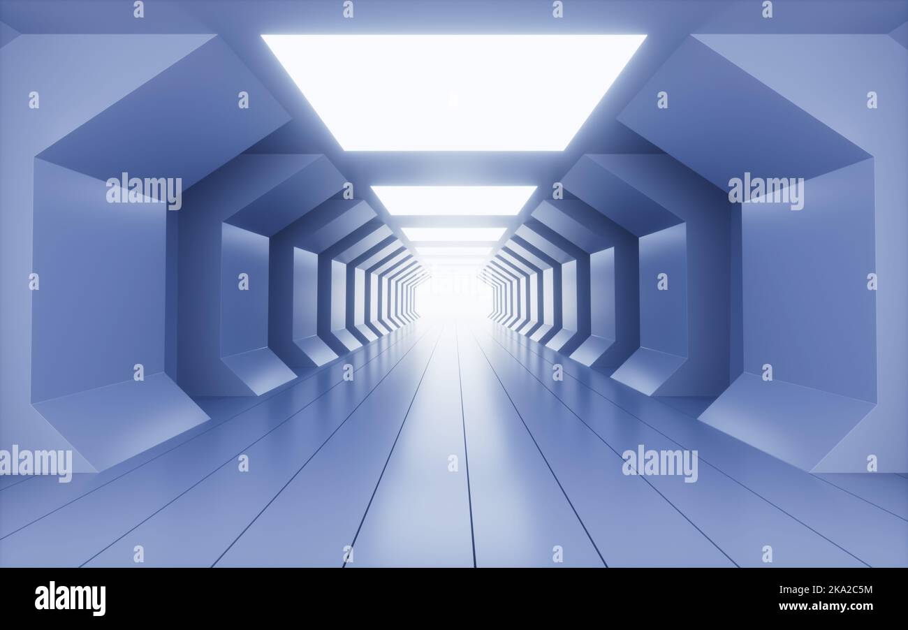 White geometric tunnel, 3d rendering. Digital drawing Stock Photo - Alamy