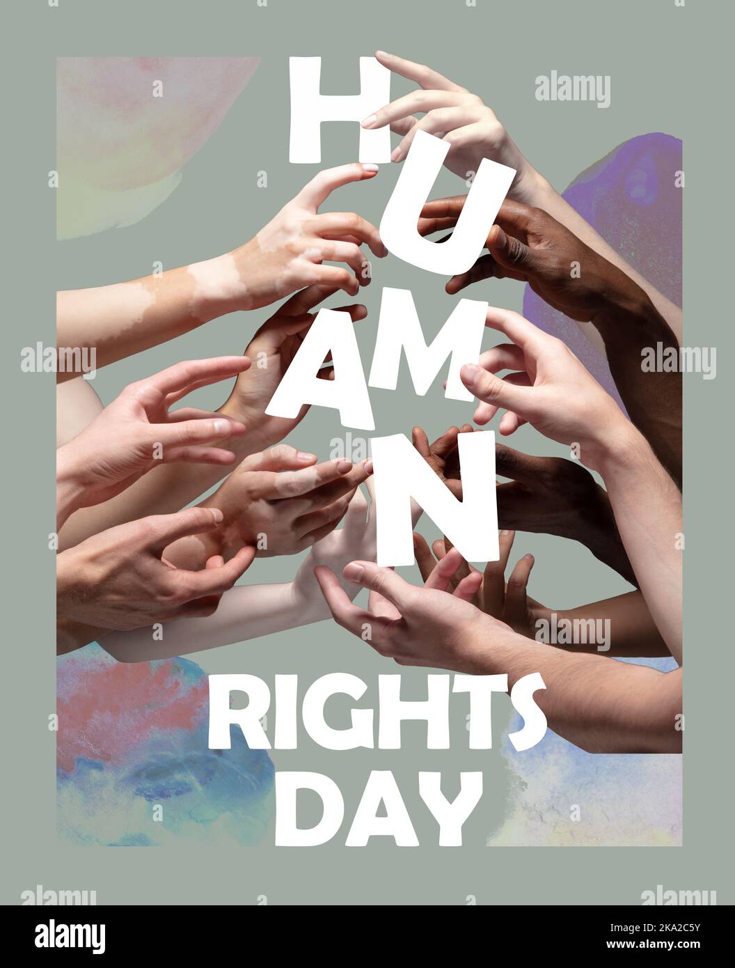 Diversity. Hands of people of different nations and religion on bright ...