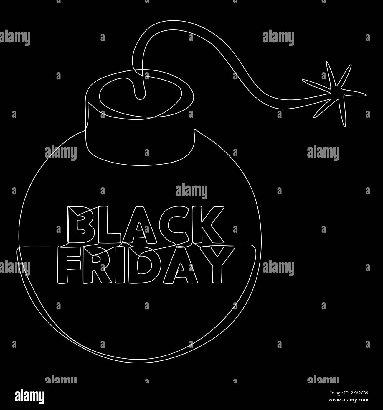One continuous line of Black Friday text with bombs. Thin Line ...
