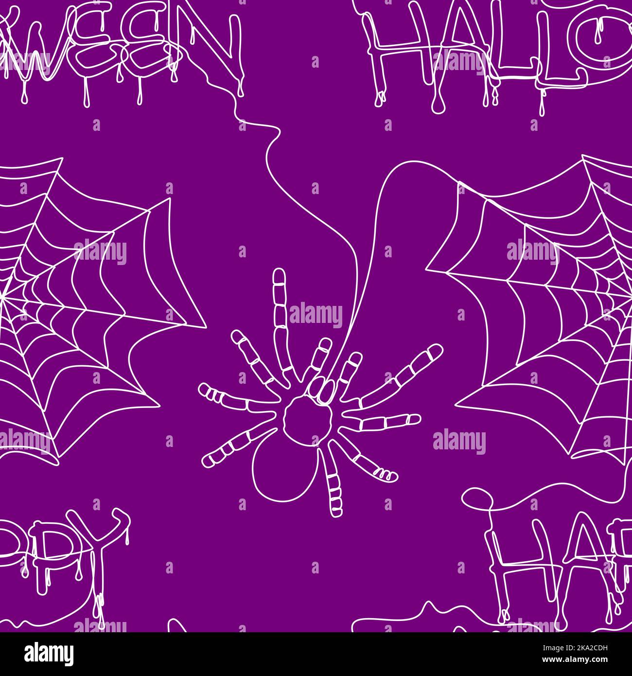 Abstract Seamless pattern of one continuous line Spider, Spider Web and ...