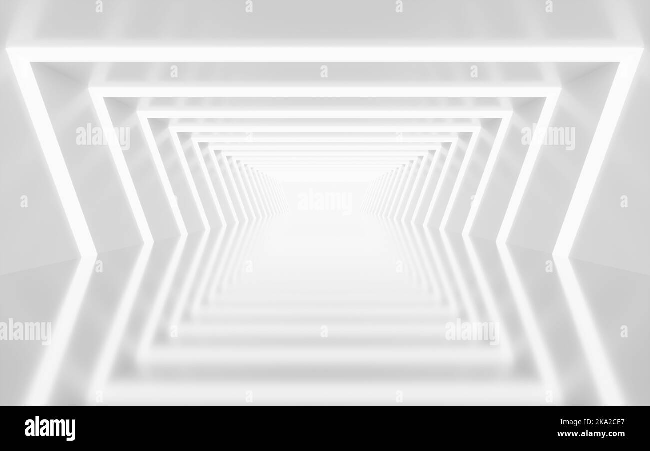 White geometric tunnel, 3d rendering. Digital drawing Stock Photo - Alamy