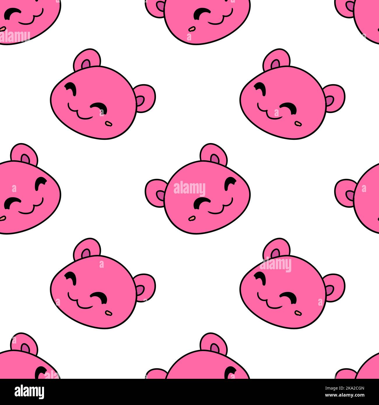 A seamless pattern of a pink cartoon character isolated on a white ...