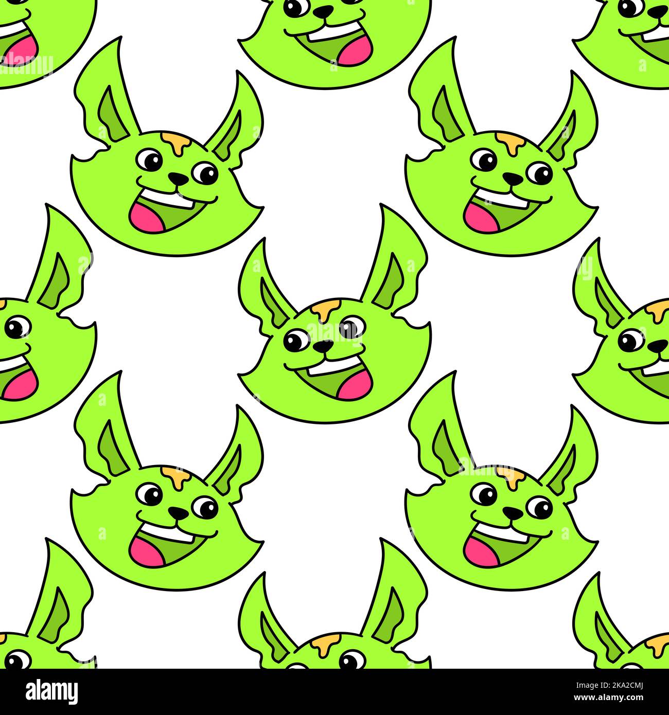 A seamless pattern of a green cartoon character isolated on a white ...