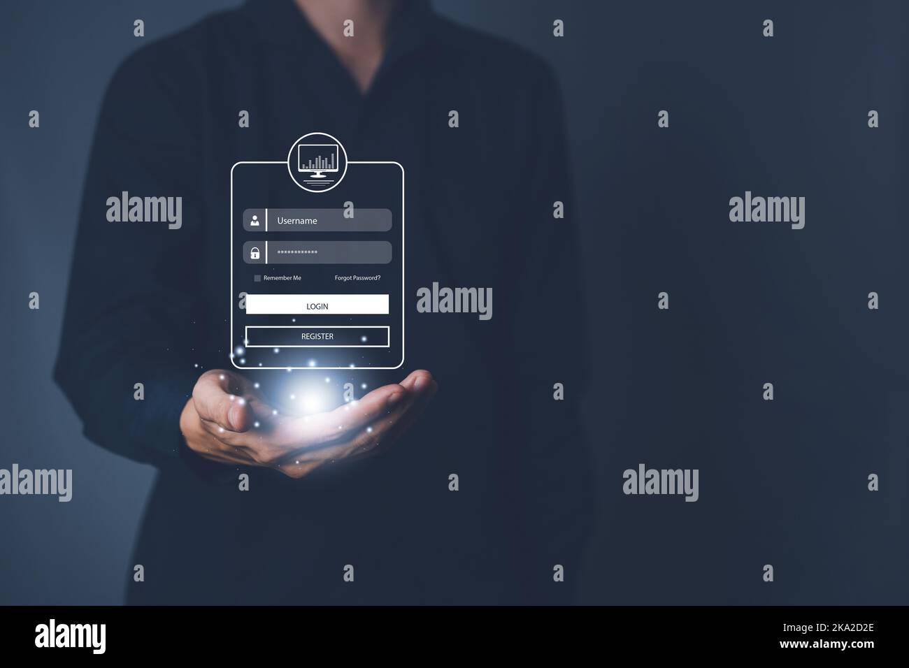 Businessman login with username and password for technology cyber ...