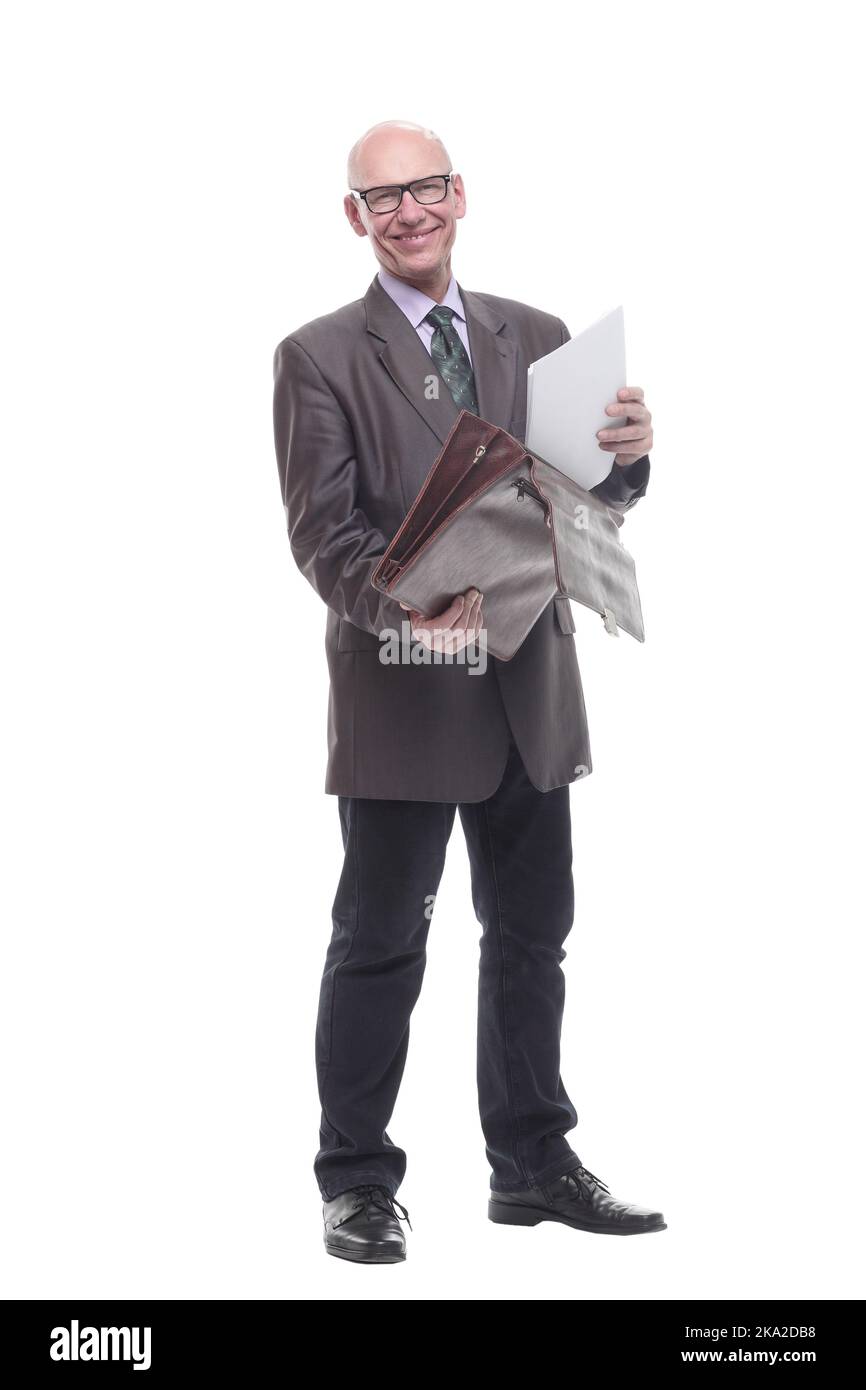 in full growth. business man with a stack of documents Stock Photo - Alamy