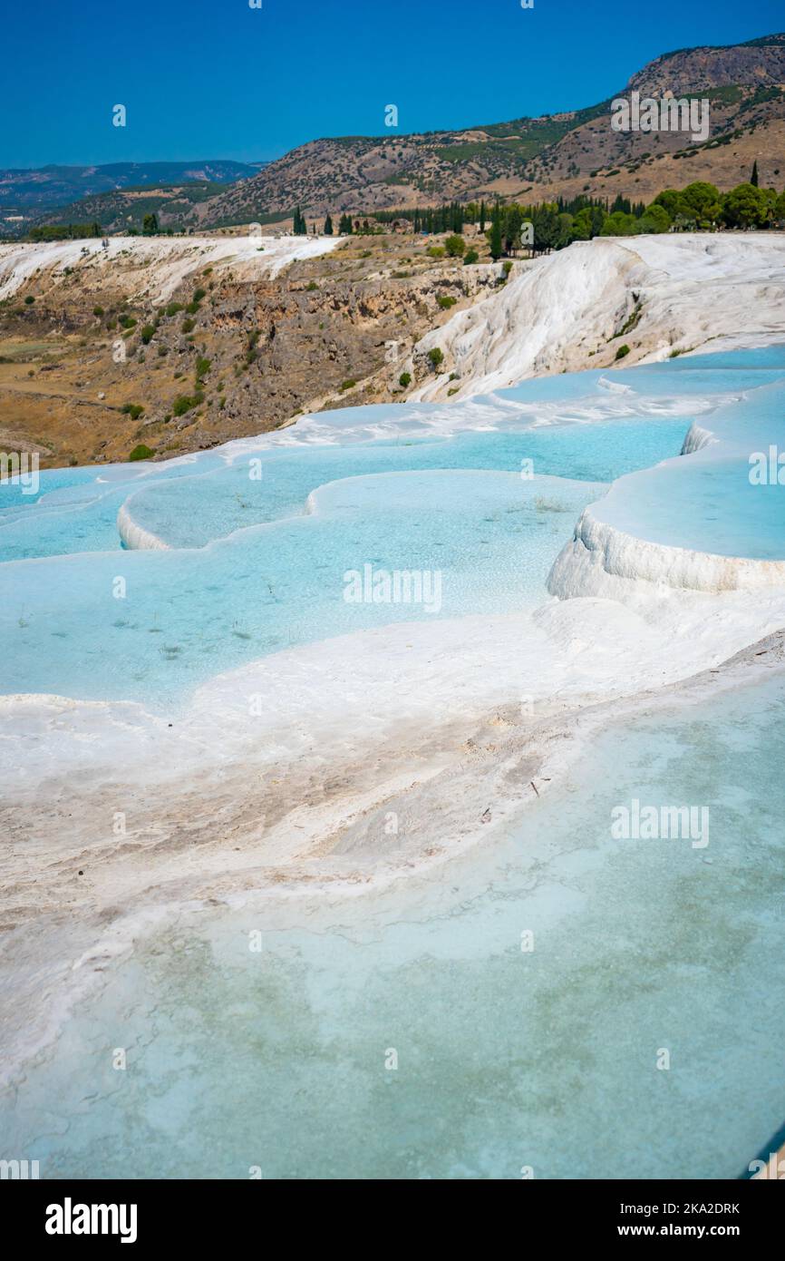 White travertines, calcite cliff of Pamukkale in Turkey Stock Photo - Alamy