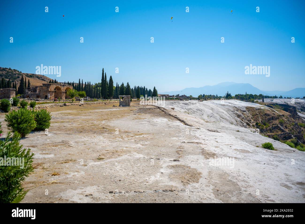 Calcite cliff of Pamukkale, white travertines in Turkey Stock Photo - Alamy