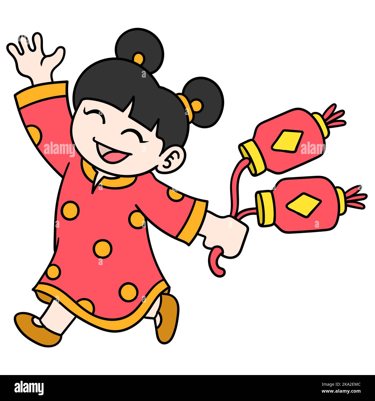 A vector of a a Chinese girl named Ling Ling is celebrating Chinese New ...