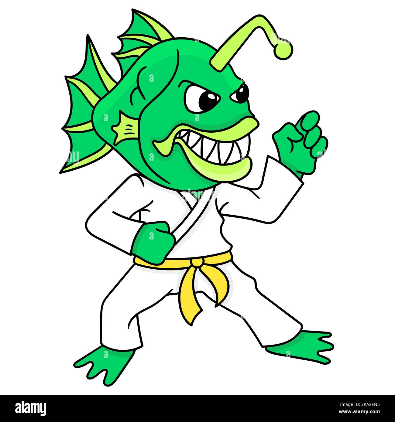 An illustration of a fish in karate uniform isolated on a white ...